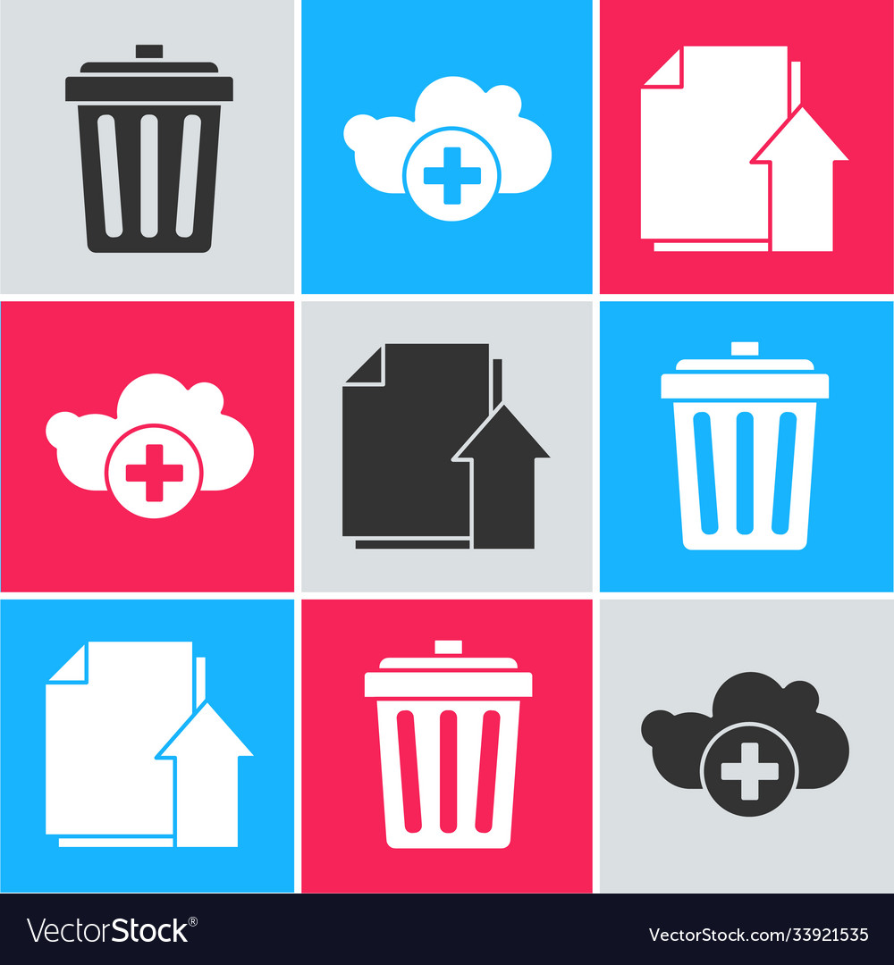 Set trash can add cloud and upload file document Vector Image