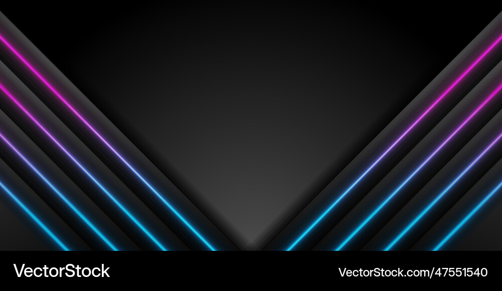 Black abstract striped background with neon lines Vector Image