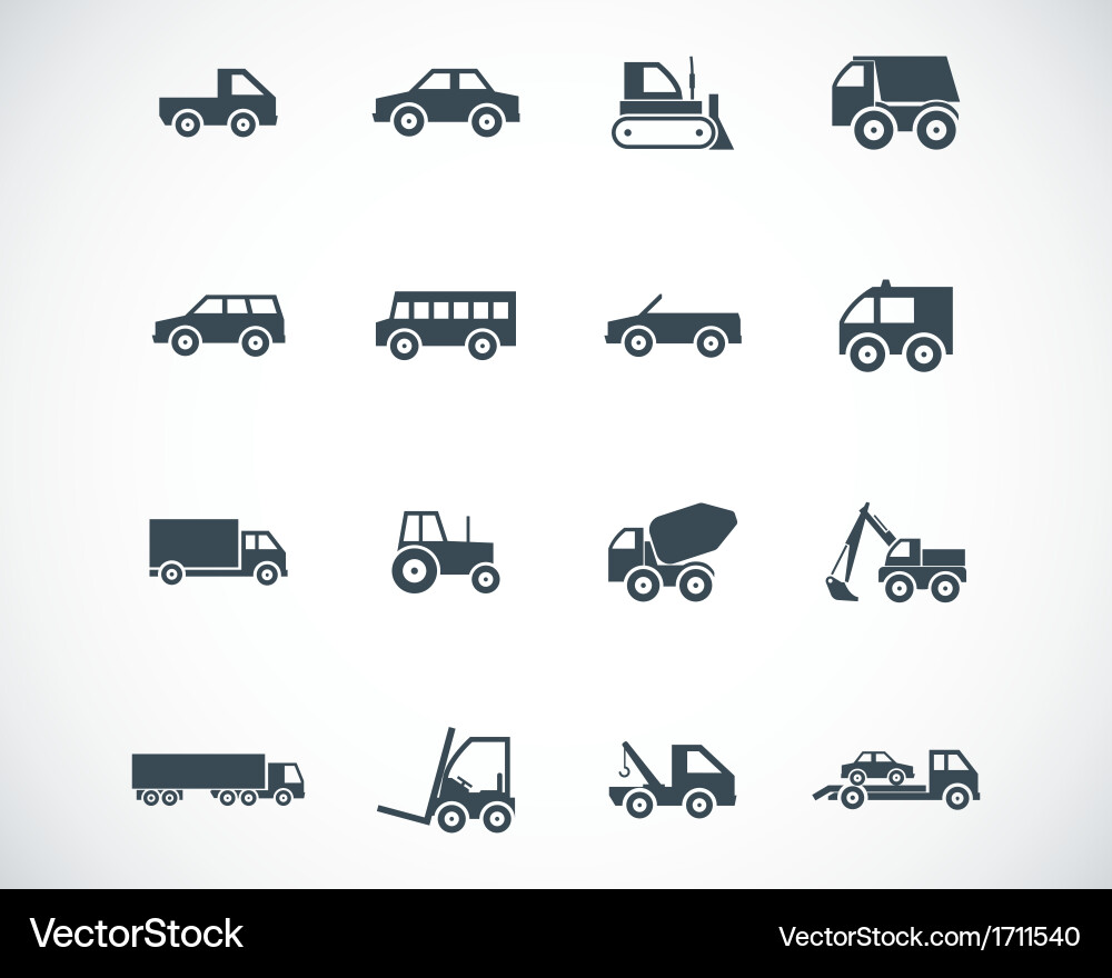 Black vehicle icons set Royalty Free Vector Image