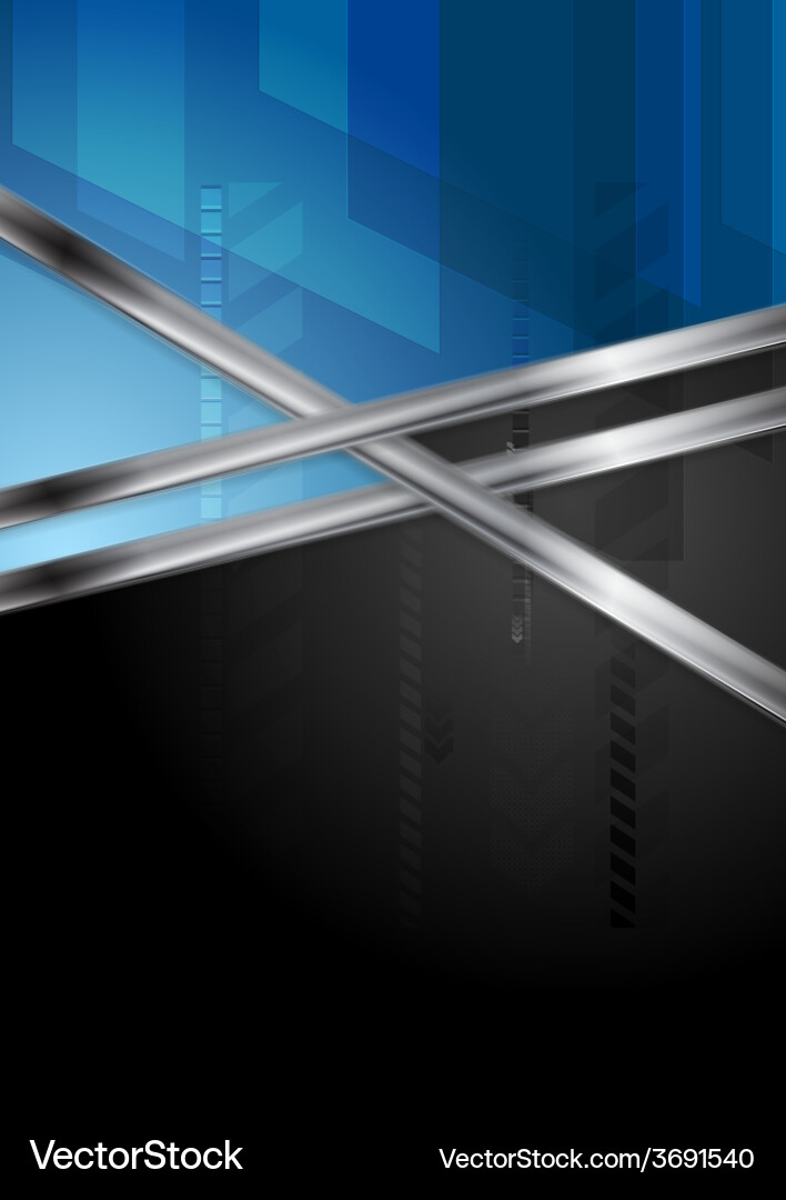 Blue and black tech background with metal stripe Vector Image