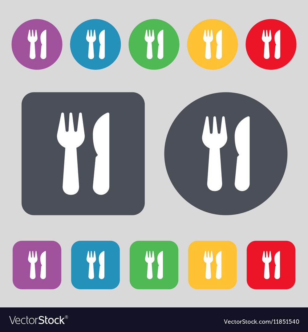 Crossed fork over knife icon sign A set of 12 Vector Image Crossed fork over knife icon sign A set of 12 Vector Image