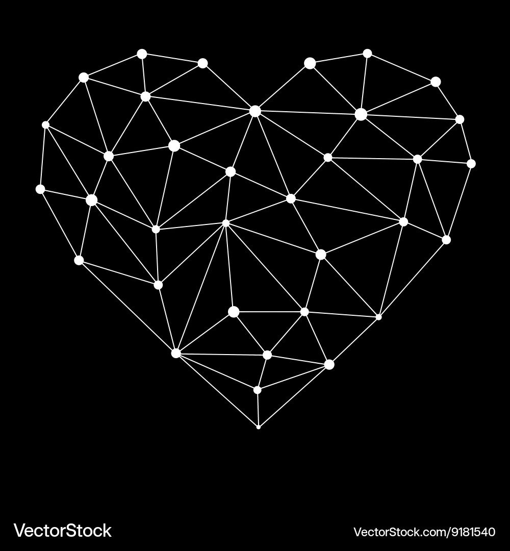 Geometric heart with glowing dots and lines Vector Image