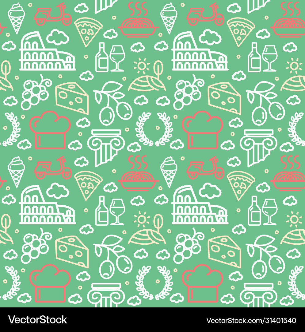 Italy signs seamless pattern background on a green