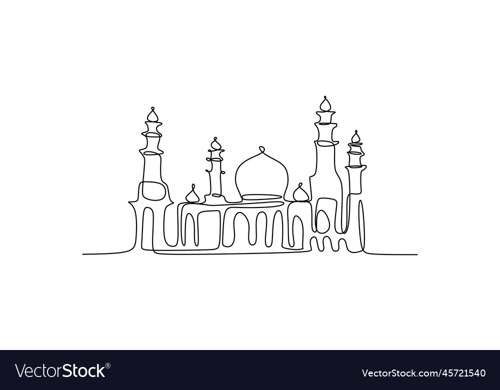 Mosque Continuous Line Drawing Minimalist Design Vector Image