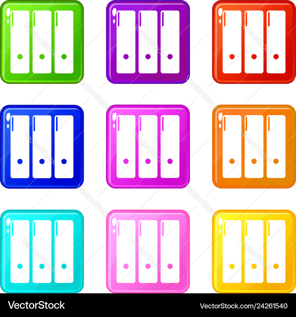 Office folder icons set 9 color collection Vector Image