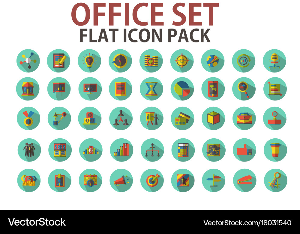 Office set flat icon with long shadows business Vector Image
