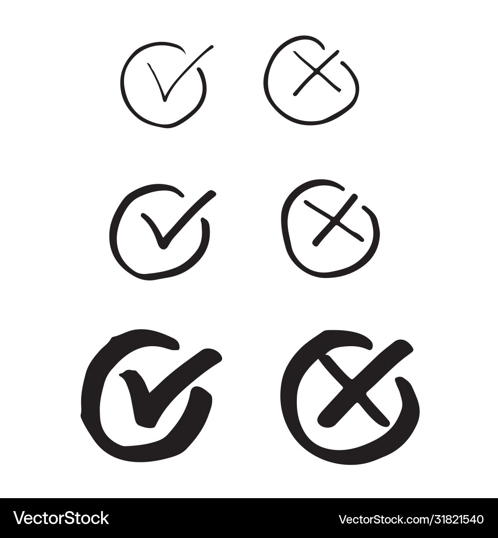 Set hand drawn check v signs isolated Royalty Free Vector
