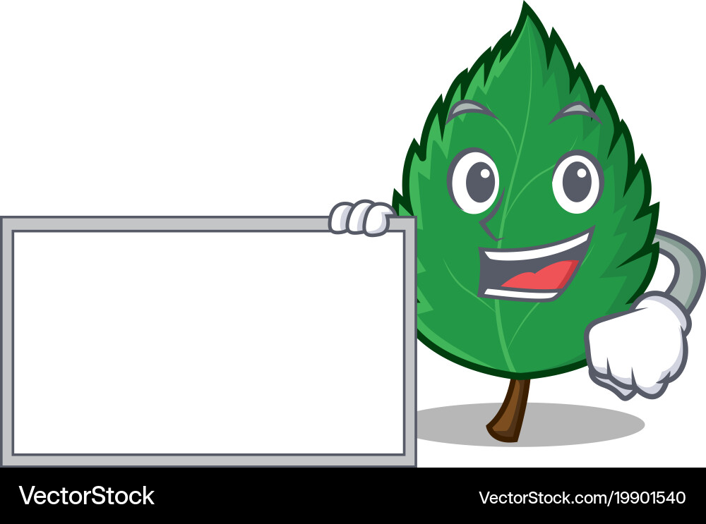 With board mint leaves character cartoon Vector Image