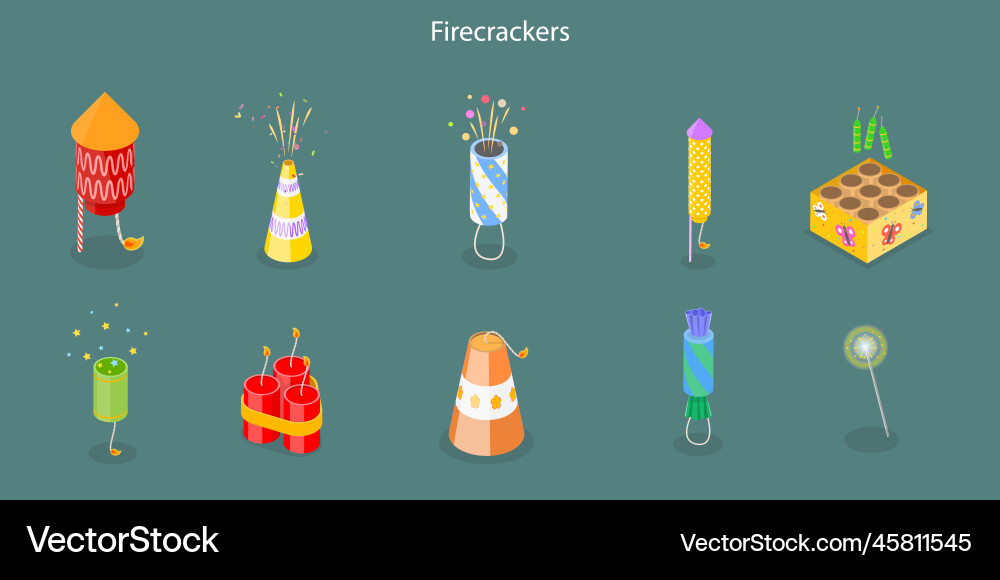 3d isometric flat icon of firecrackers set Vector Image