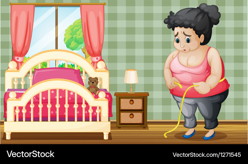 A sad fat lady inside her bedroom Royalty Free Vector Image