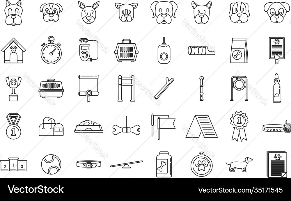 Dog handler trainer icons set outline style Vector Image