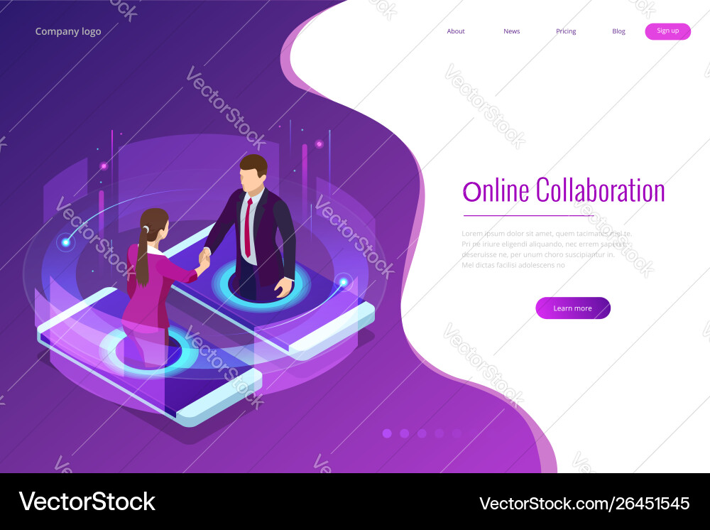 Isometric business handshake global online Vector Image