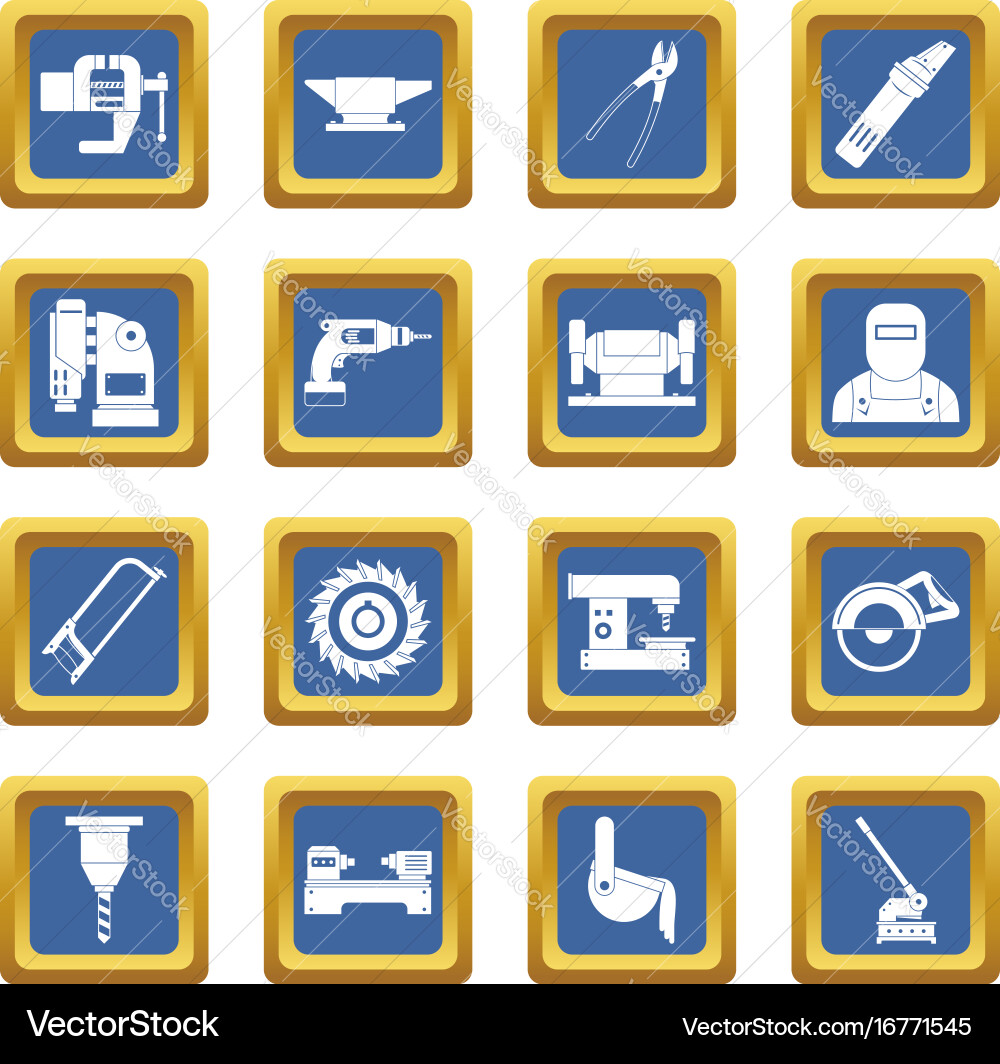 Metal working icons set blue Royalty Free Vector Image