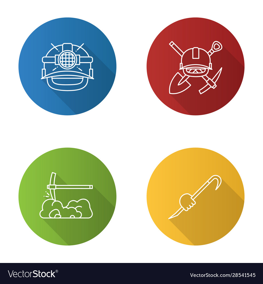 Mining construction tools flat linear long shadow Vector Image