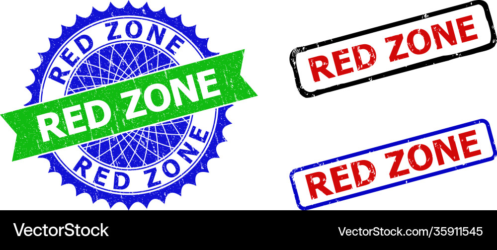 Red zone rosette and rectangle bicolor seals Vector Image