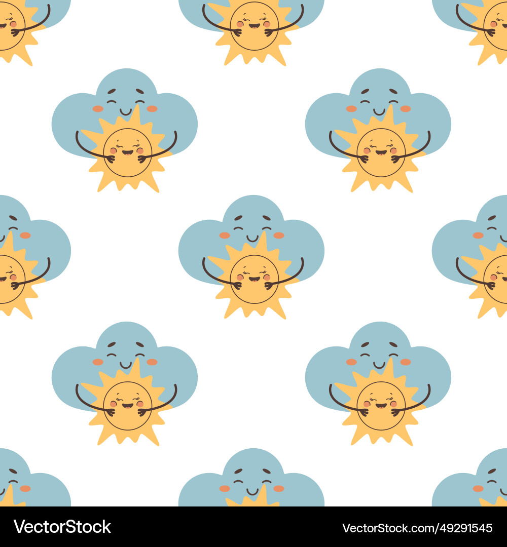 Seamless pattern sad cloud hugging the sun Vector Image