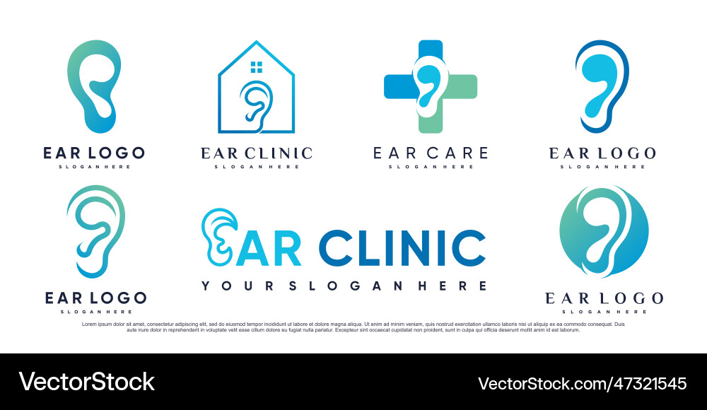 Set bundle of ear clinic logo design Royalty Free Vector