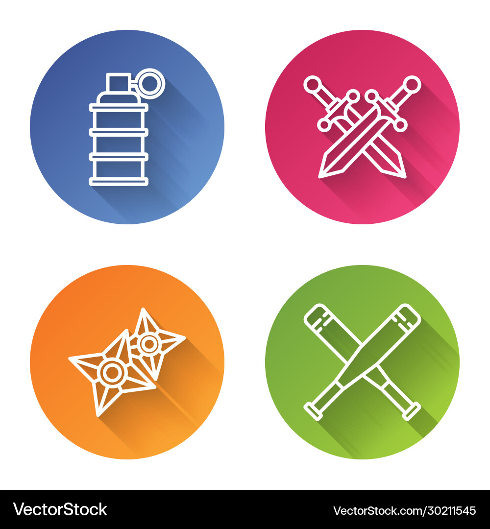 Set line hand grenade crossed medieval sword Vector Image