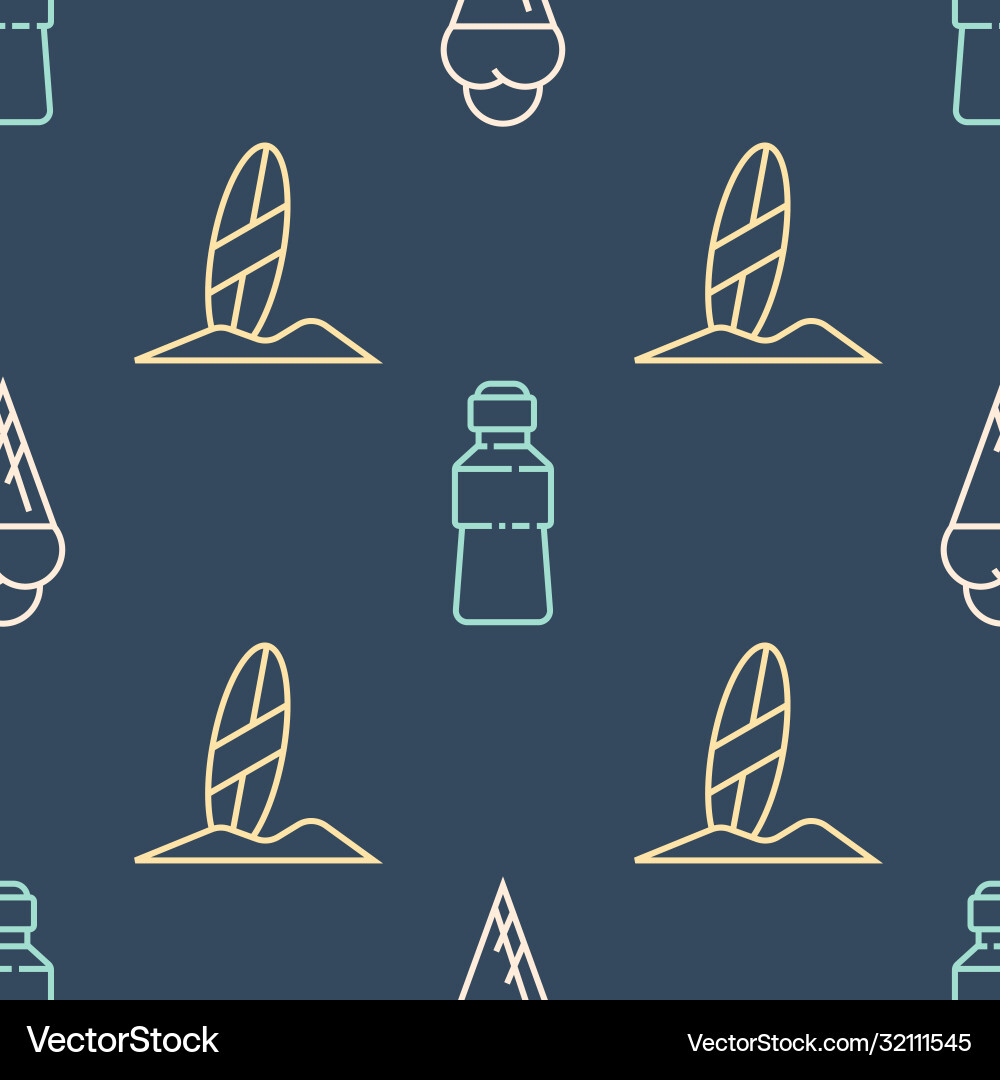 Set line ice cream in waffle cone surfboard Vector Image