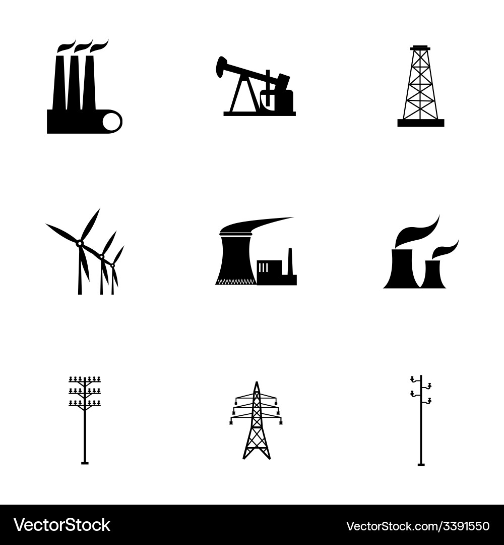 Black energetics icons set Royalty Free Vector Image