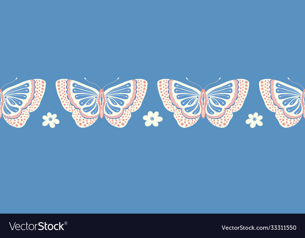Butterfly and flower border pattern design cute Vector Image