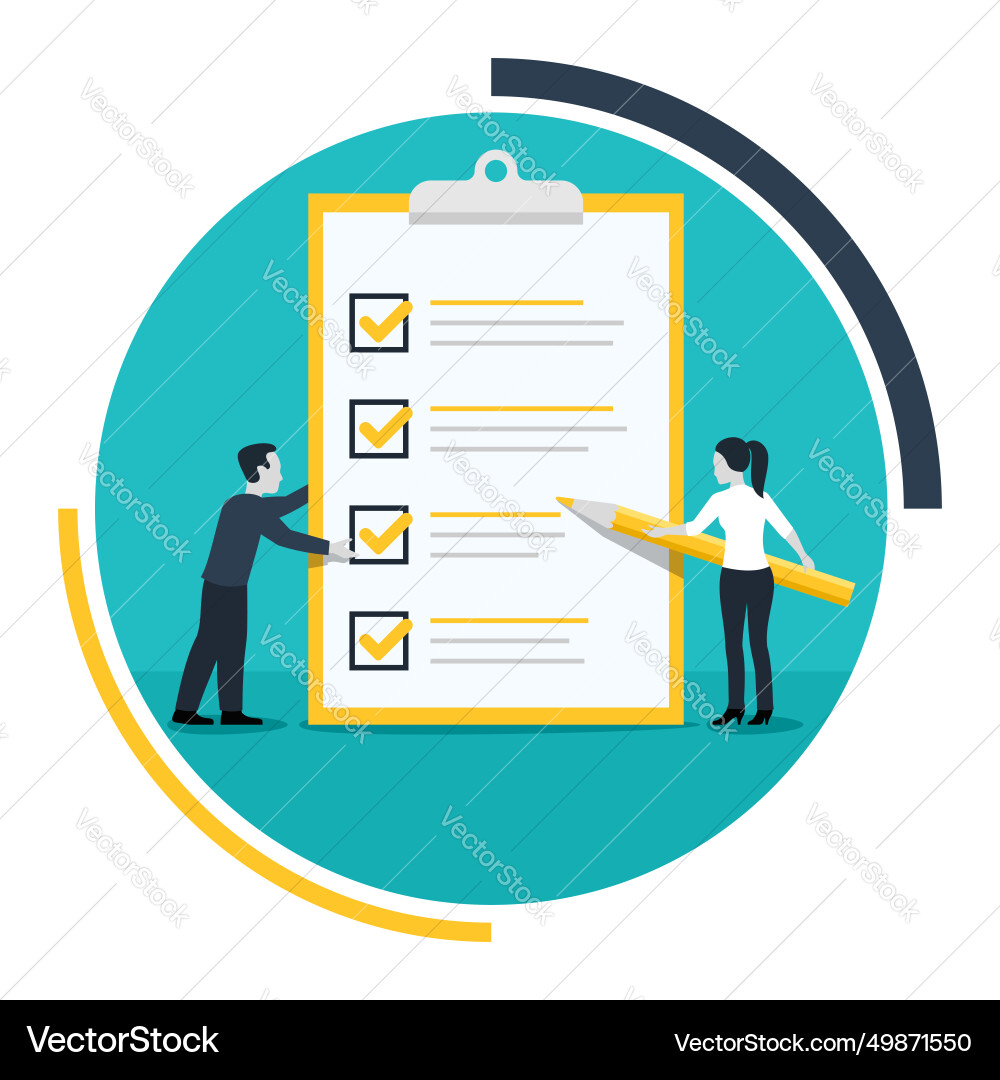 Checklist - two busimessmen holding big list Vector Image