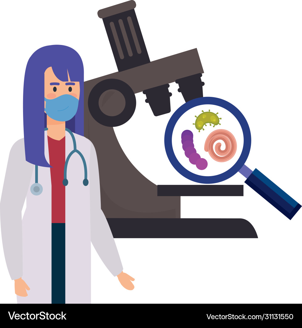 Doctor female with microscope and microorganisms Vector Image
