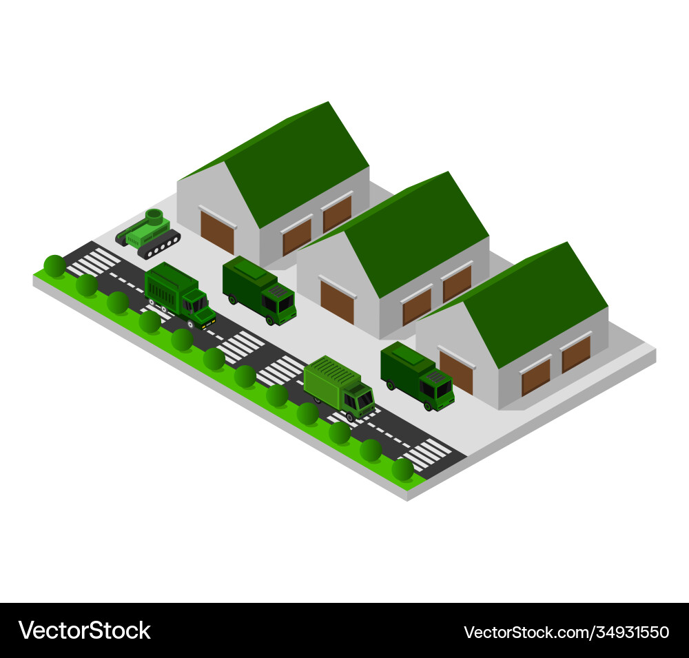 Isometric military barracks on a white background Vector Image