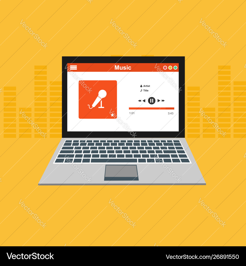 Media player application app template with flat Vector Image