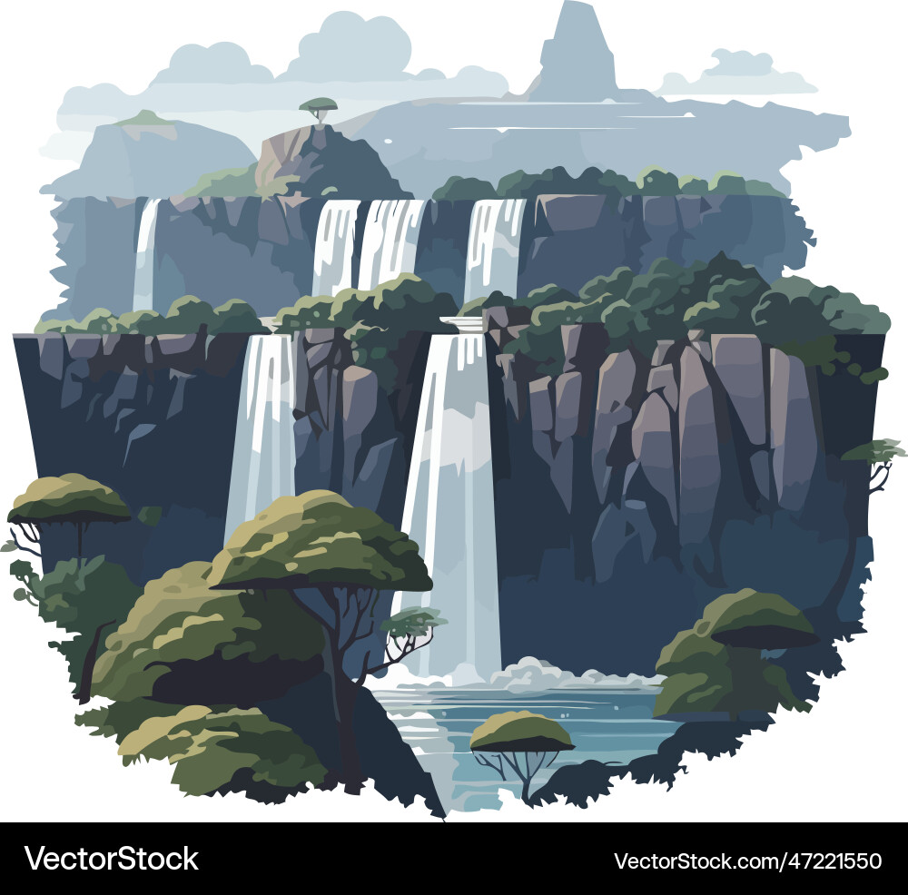 Mountain cliff and ravine waterfall scene Vector Image