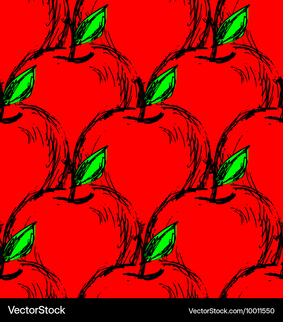 Seamless background with red hand drawn apples Vector Image