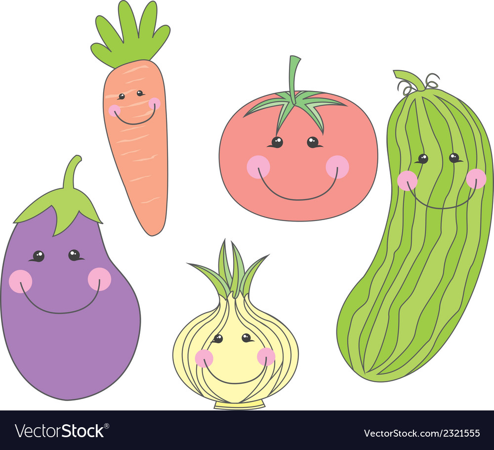 Cute vegetables cartoons over white background Vector Image