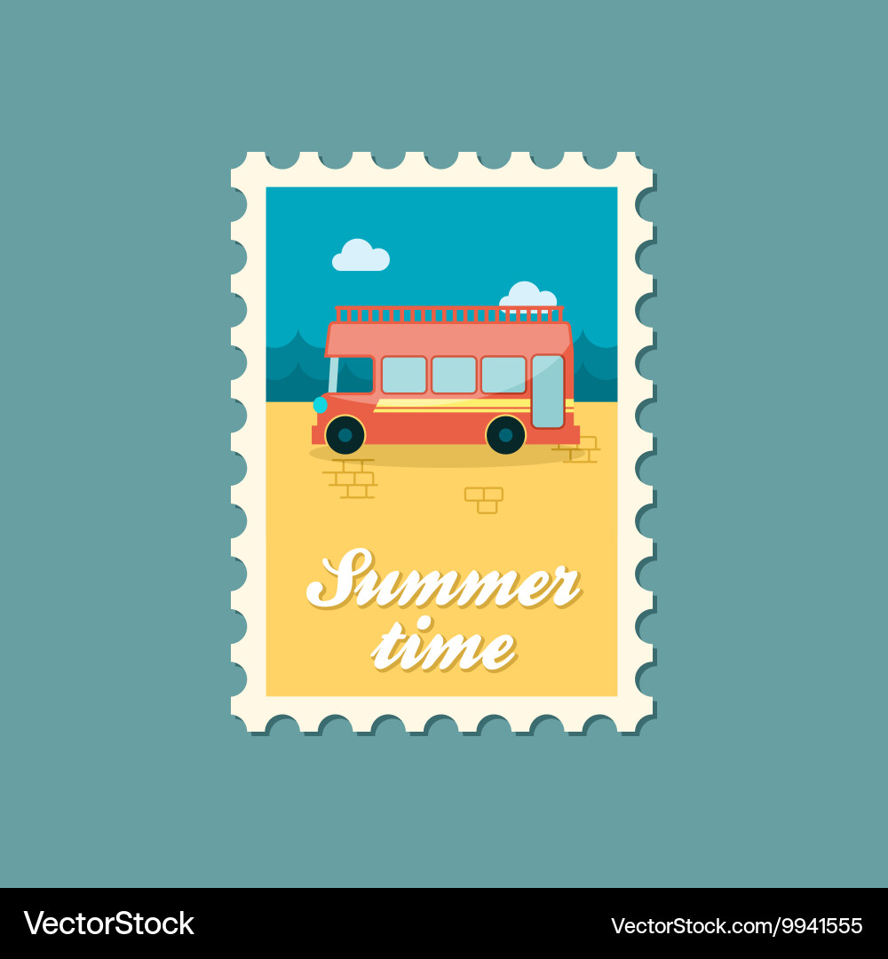 Double decker open top sightseeing city bus stamp Vector Image