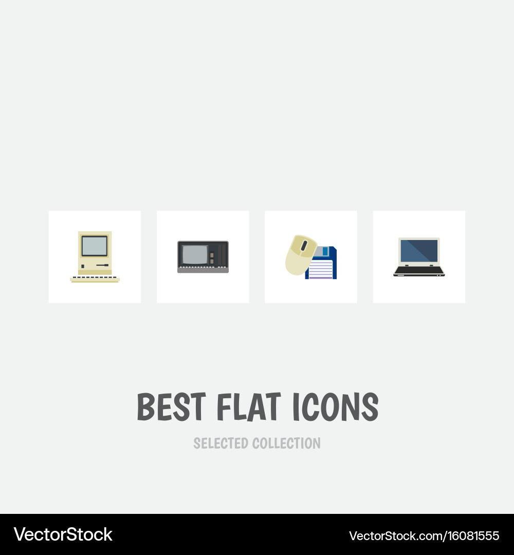 Flat icon laptop set of computing vintage Vector Image