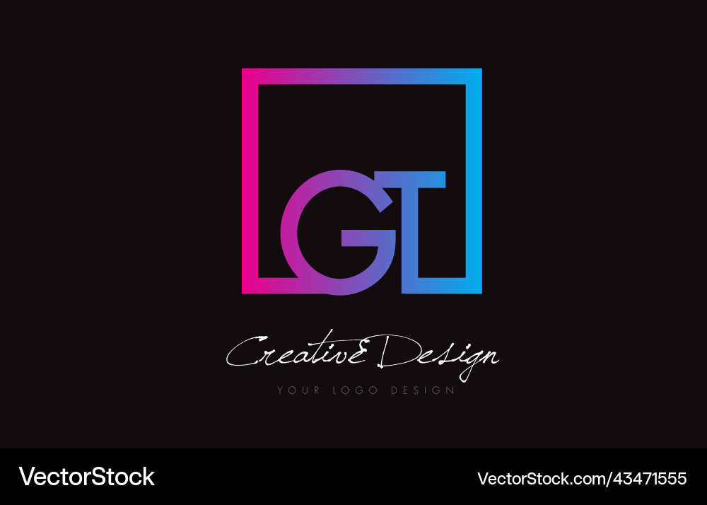 Gt square frame letter logo design with purple Vector Image