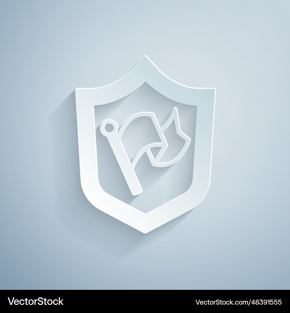 Paper cut shield with flag icon isolated on grey Vector Image