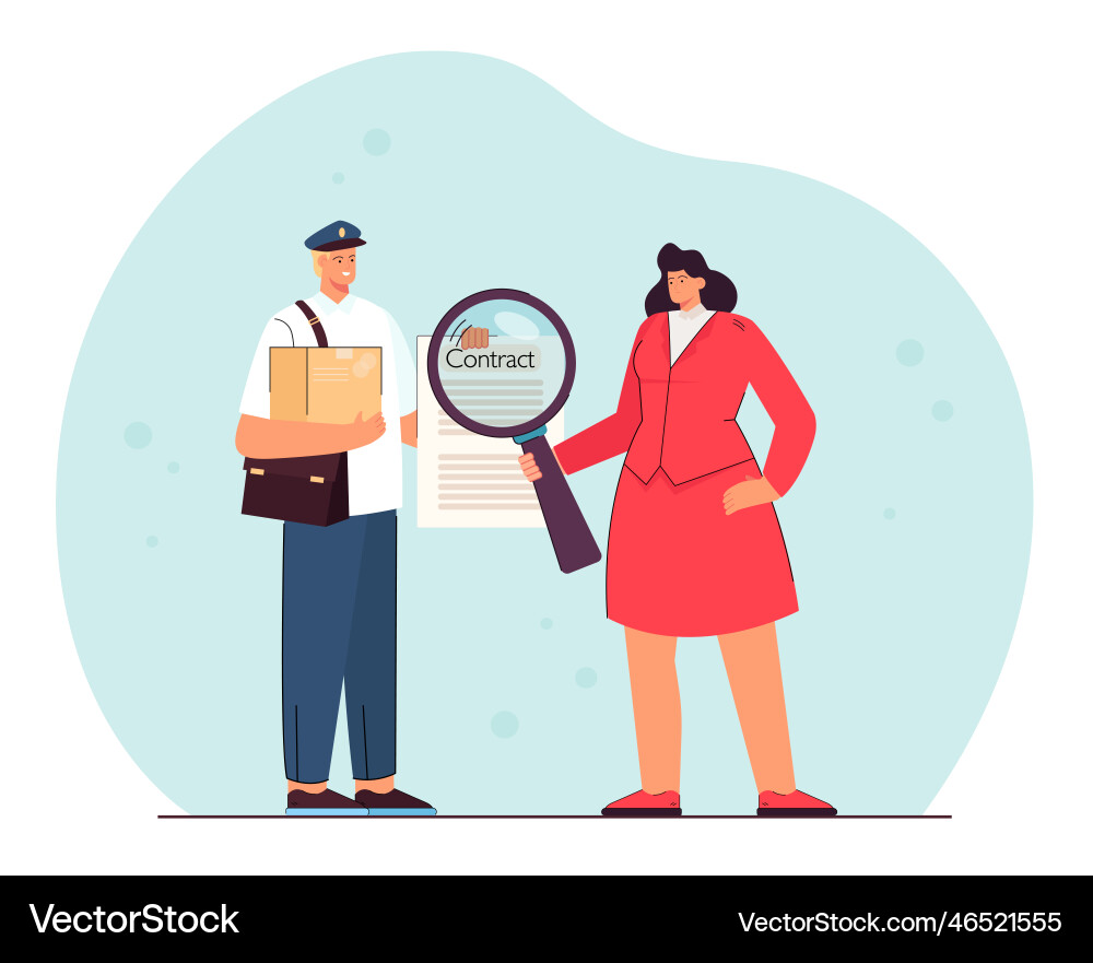 Postman holding out business contract Royalty Free Vector