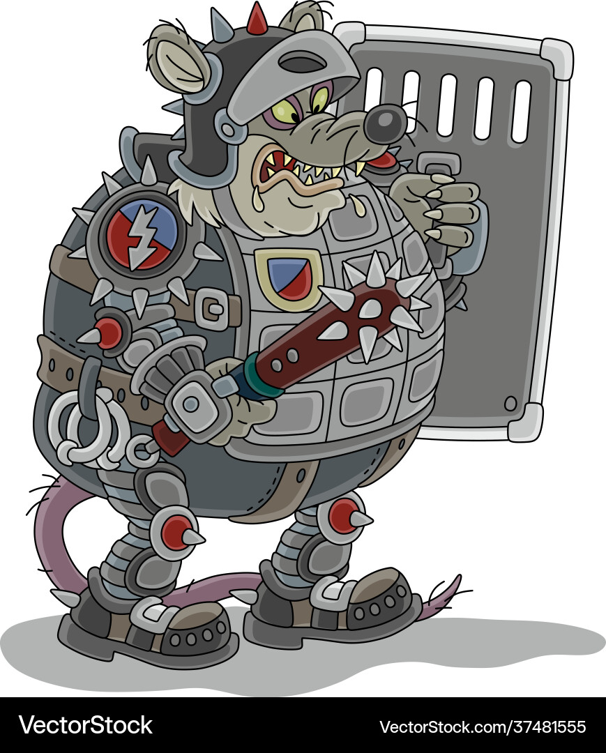 Rat in armor with a cudgel and a shield Royalty Free Vector