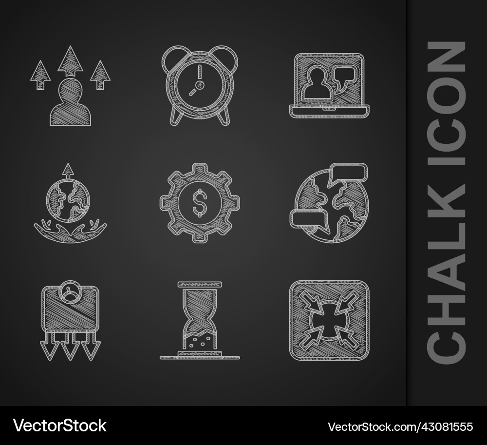 Set gear with dollar old hourglass sand target Vector Image