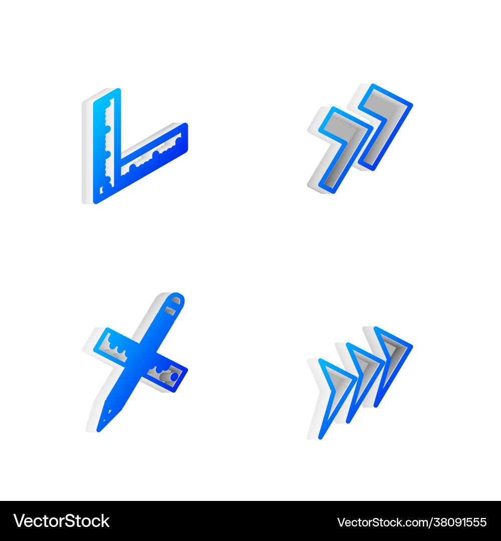Set isometric line arrow folding ruler crossed Vector Image