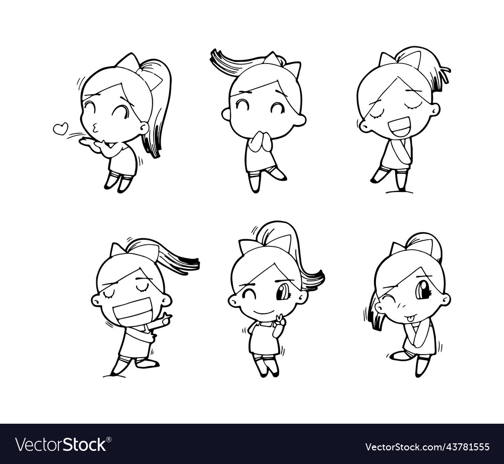 Set of cute happy cartoon doodle girl kids Vector Image