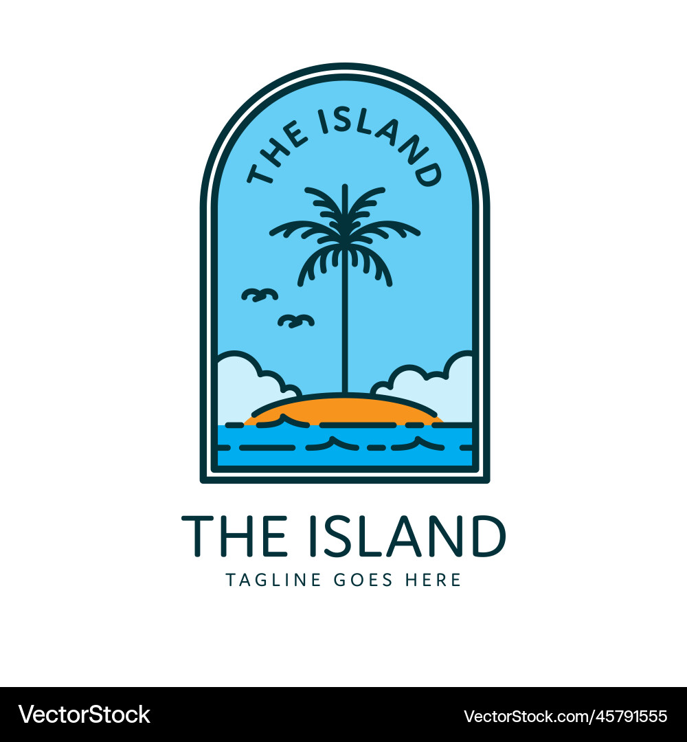 Tropical island logo with palm tree Royalty Free Vector