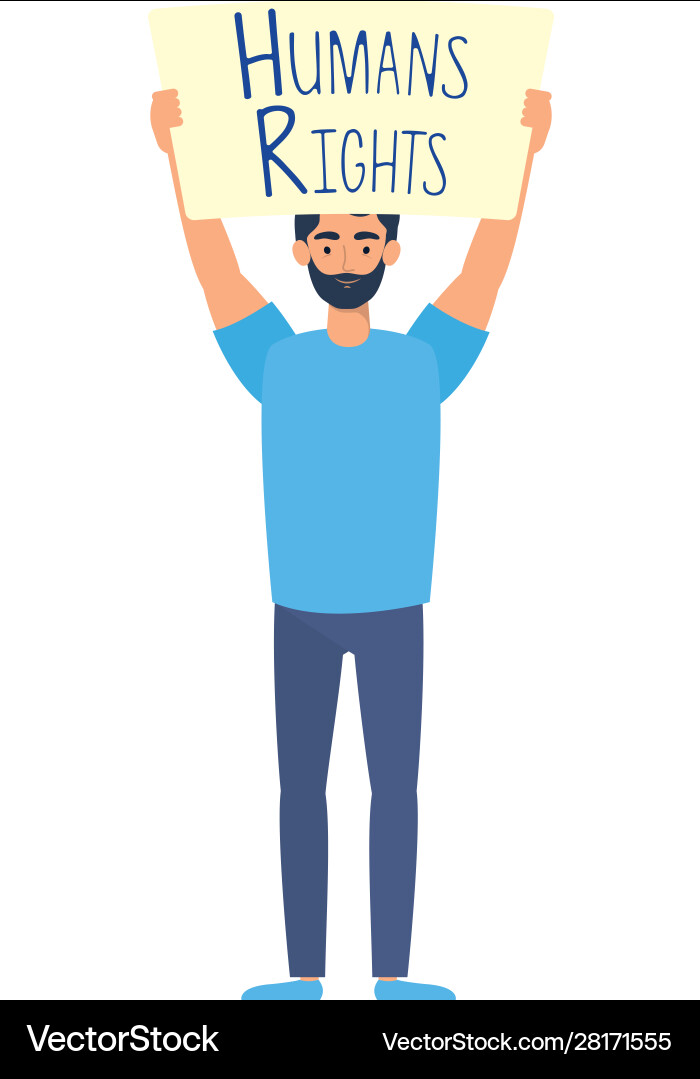 Young man with human rights label character Vector Image