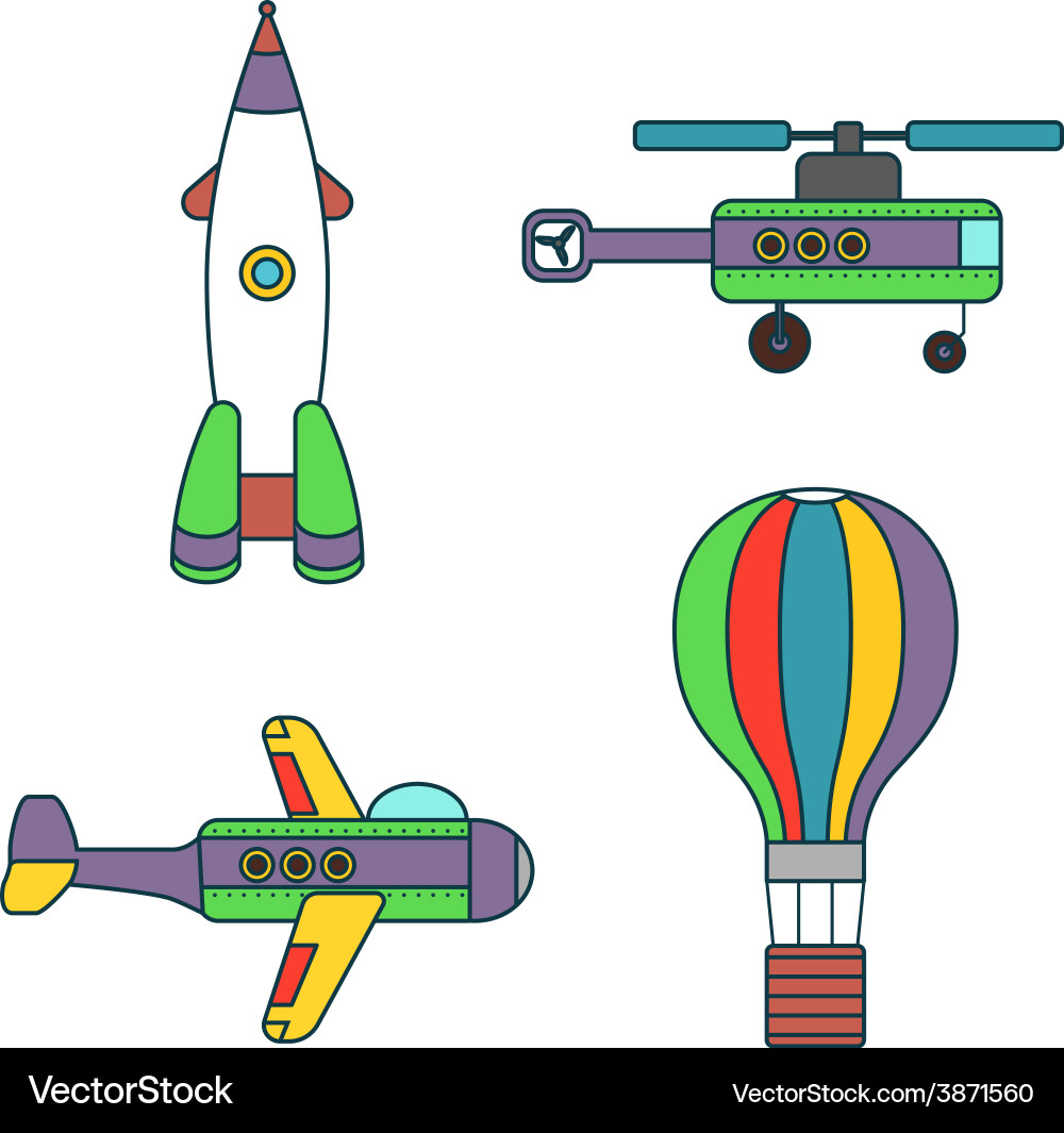 Abstract air vehicles thin line icons set Vector Image