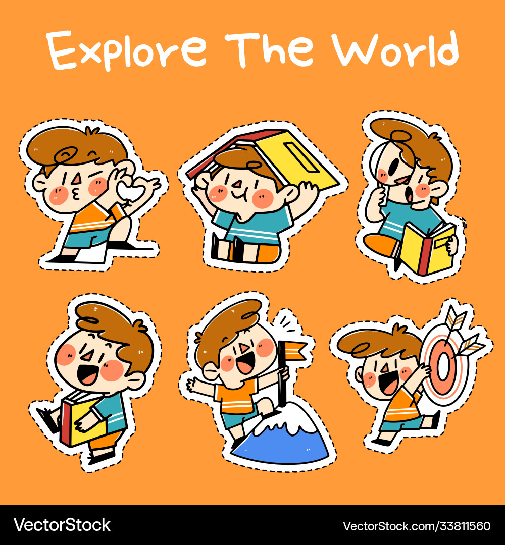 Adorable kid explore world hand drawn sticker Vector Image