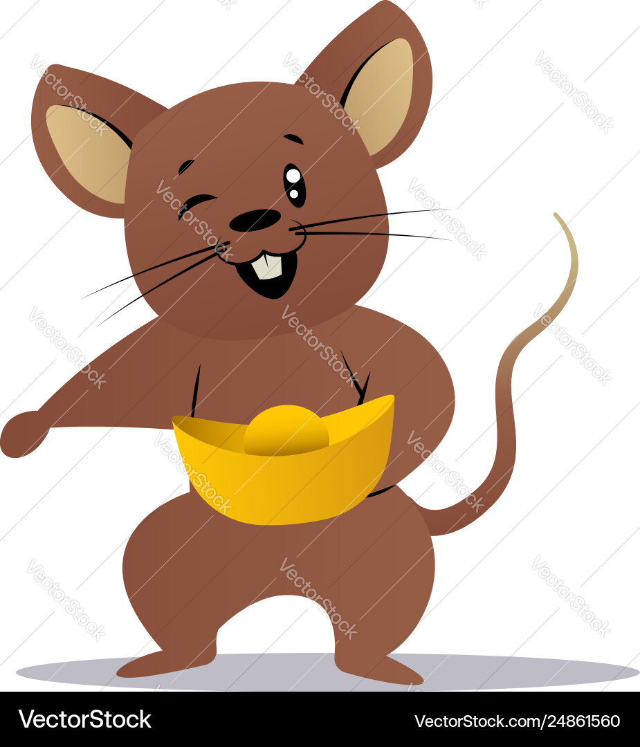 Cartoon mouse holding hat on white background Vector Image