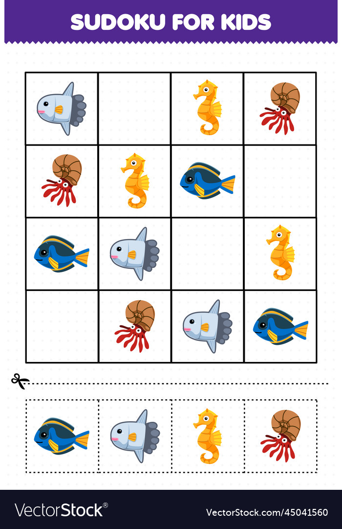 Education game for children sudoku kids Royalty Free Vector
