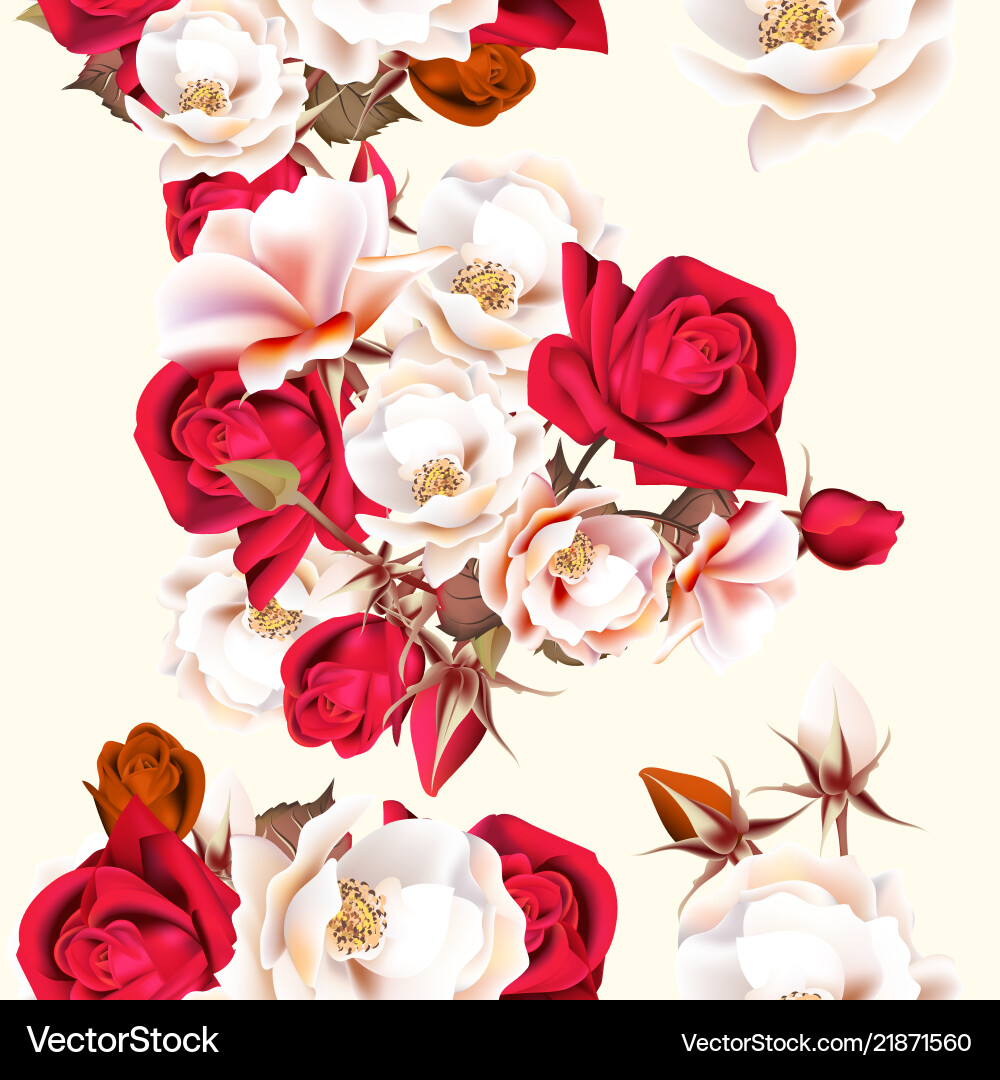 Floral seamless pattern with white and red roses Vector Image
