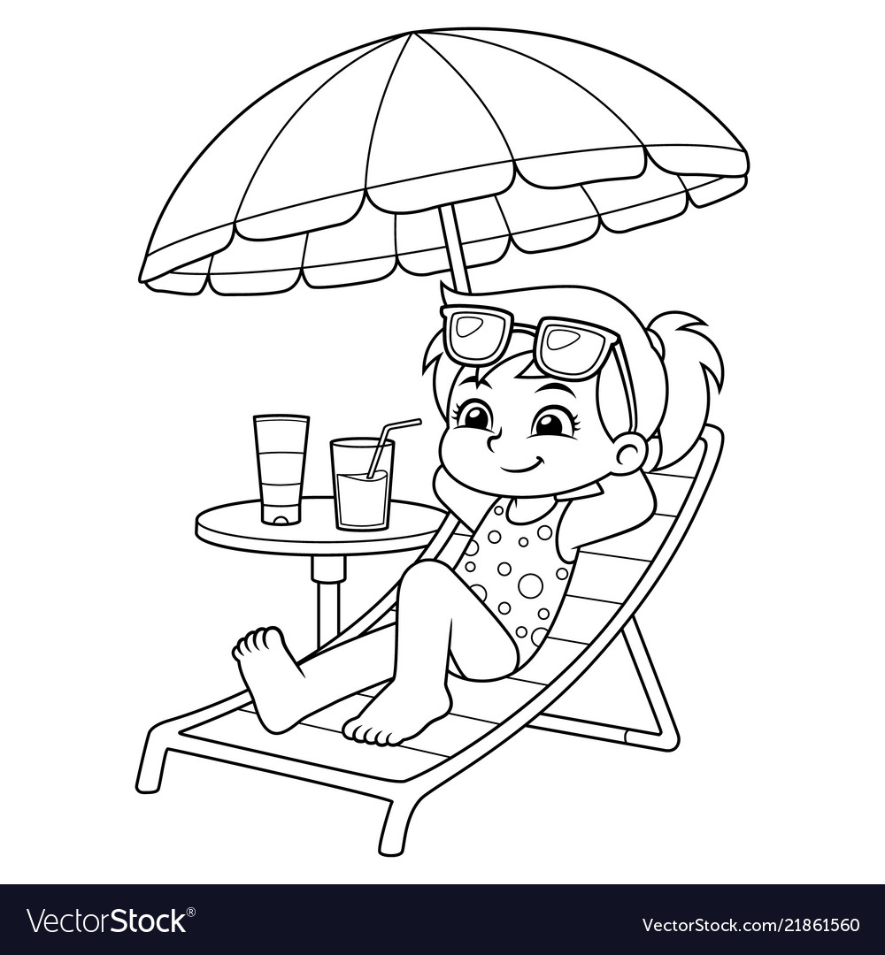 Girl Sunbathing And Relaxing On The Beach Bw Vector Image