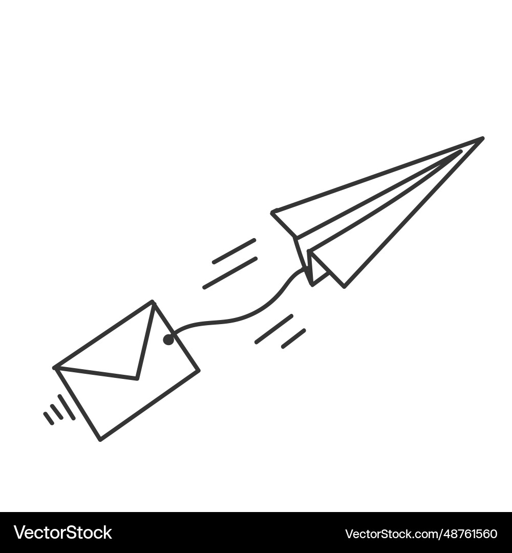 Hand drawn doodle paper plane holding email Vector Image